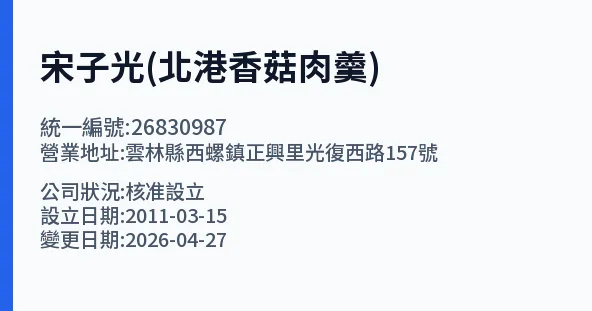 宋子光(北港香菇肉羹)的照片-統編 26830987(雲林縣) 公司登記資料與營業項目詳細圖表