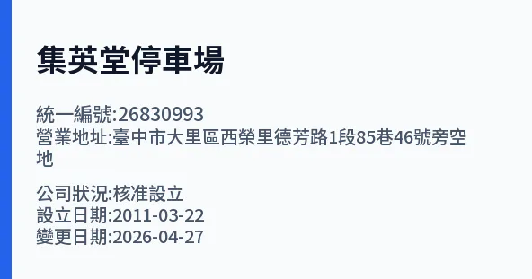 集英堂停車場的照片-統編 26830993(臺中市) 公司登記資料與營業項目詳細圖表