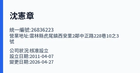 沈憲章的照片-統編 26836223(雲林縣) 公司登記資料與營業項目詳細圖表