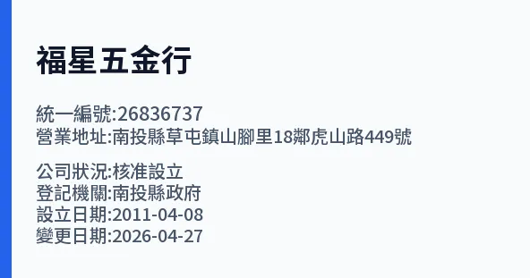 福星五金行的照片-統編 26836737(南投縣) 公司登記資料與營業項目詳細圖表