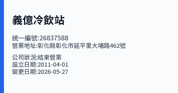 義億冷飲站的照片-統編 26837588(彰化縣) 公司登記資料與營業項目詳細圖表