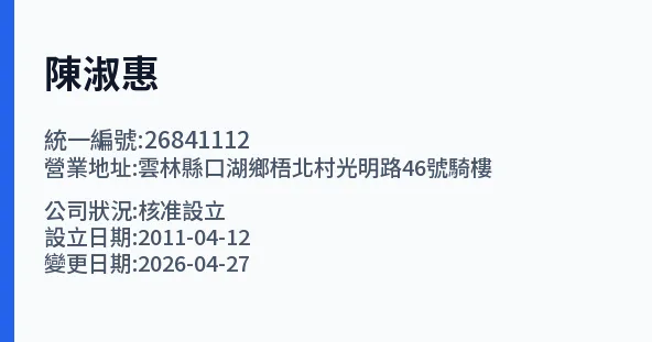 陳淑惠的照片-統編 26841112(雲林縣) 公司登記資料與營業項目詳細圖表