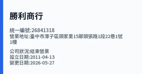 勝利商行的照片-統編 26841318(臺中市) 公司登記資料與營業項目詳細圖表