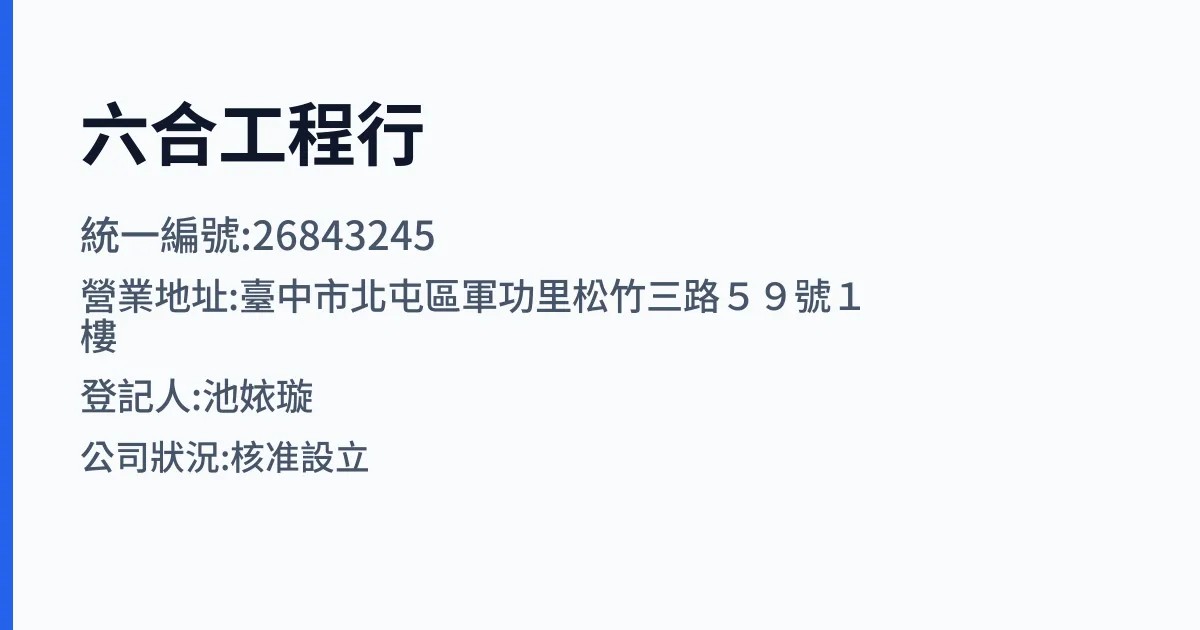 六合工程行 - 統編 26843245(臺中市) 公司登記資料與營業項目詳細圖表
