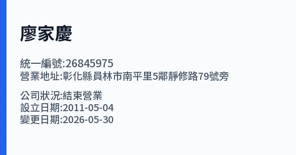 廖家慶的照片-統編 26845975(彰化縣) 公司登記資料與營業項目詳細圖表