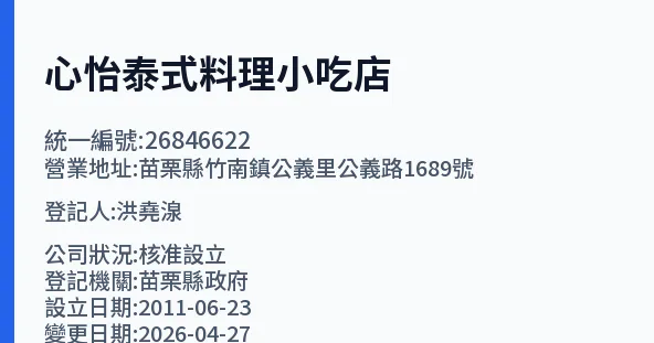 心怡泰式料理小吃店的照片-統編 26846622(苗栗縣) 公司登記資料與營業項目詳細圖表