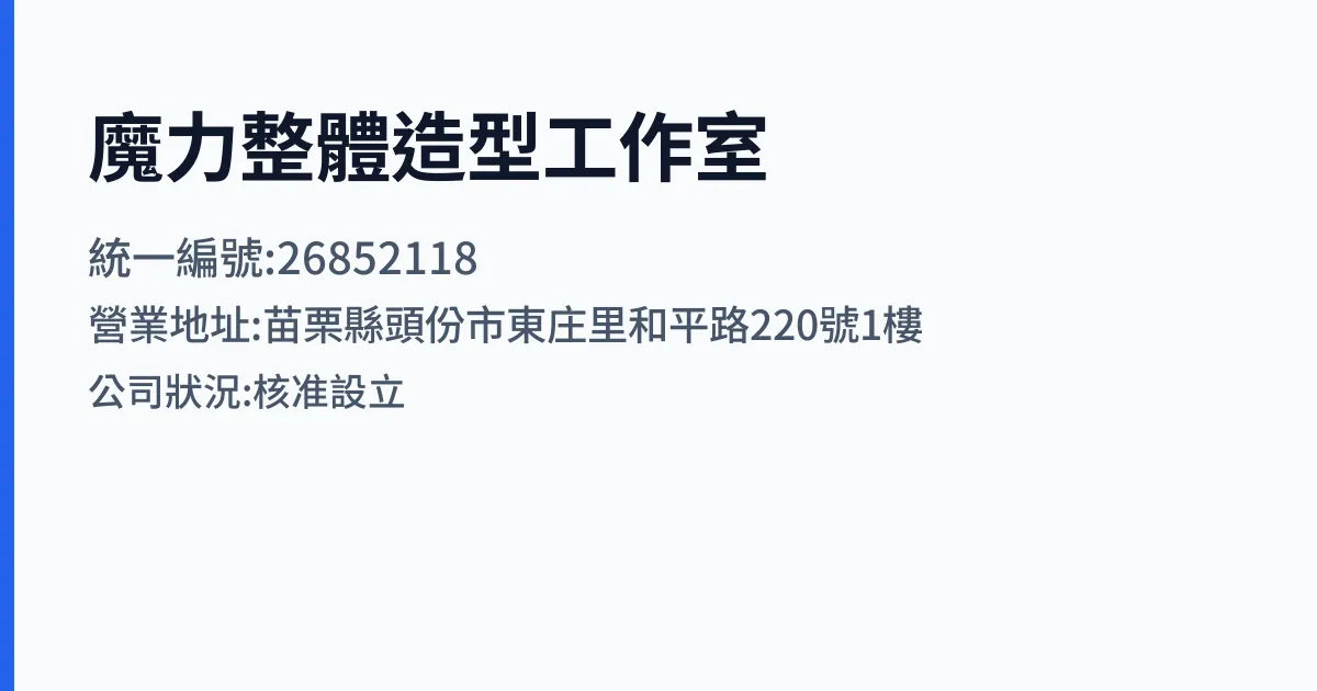 魔力整體造型工作室 - 統編 26852118（苗栗縣） 公司登記資料與營業項目詳細圖表