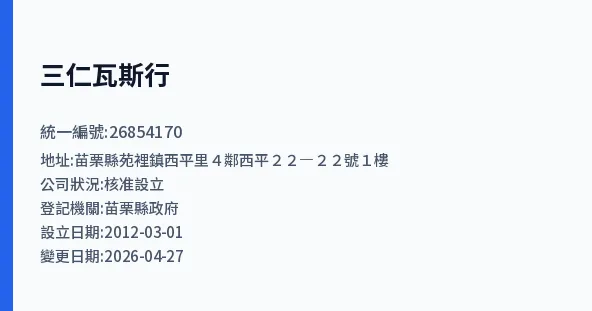 三仁瓦斯行的照片-統編 26854170(苗栗縣) 公司登記資料與營業項目詳細圖表