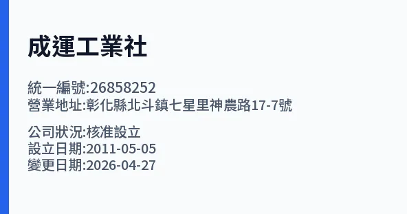 成運工業社的照片-統編 26858252(彰化縣) 公司登記資料與營業項目詳細圖表