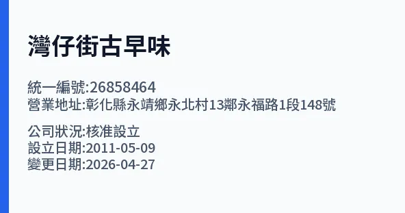灣仔街古早味的照片-統編 26858464(彰化縣) 公司登記資料與營業項目詳細圖表