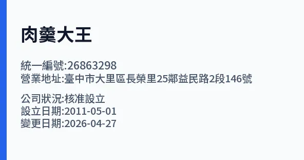 肉羹大王的照片-統編 26863298(臺中市) 公司登記資料與營業項目詳細圖表