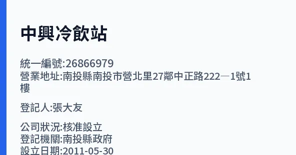 中興冷飲站的照片-統編 26866979(南投縣) 公司登記資料與營業項目詳細圖表