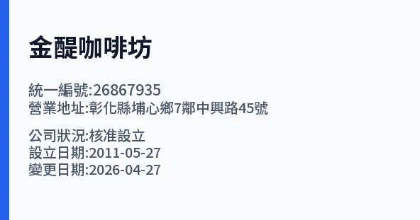 金醍咖啡坊的照片-統編 26867935(彰化縣) 公司登記資料與營業項目詳細圖表