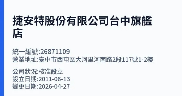 捷安特股份有限公司台中旗艦店的照片-統編 26871109(臺中市) 公司登記資料與營業項目詳細圖表