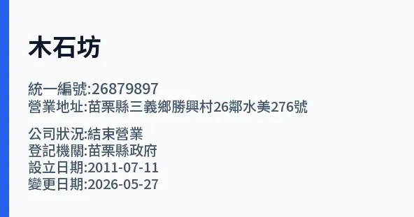 木石坊的照片-統編 26879897(苗栗縣) 公司登記資料與營業項目詳細圖表