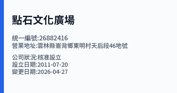 點石文化廣場的照片-統編 26882416(雲林縣) 公司登記資料與營業項目詳細圖表