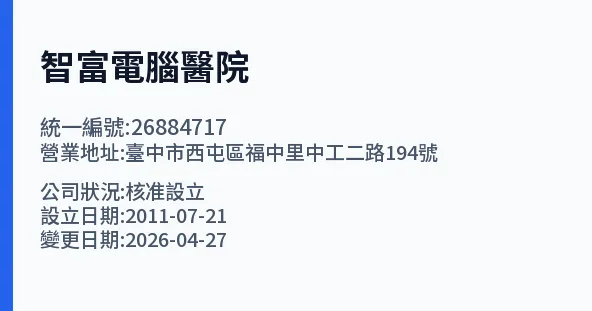 智富電腦醫院的照片-統編 26884717(臺中市) 公司登記資料與營業項目詳細圖表