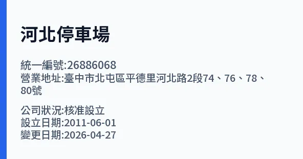 河北停車場的照片-統編 26886068(臺中市) 公司登記資料與營業項目詳細圖表