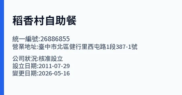 稻香村自助餐的照片-統編 26886855(臺中市) 公司登記資料與營業項目詳細圖表