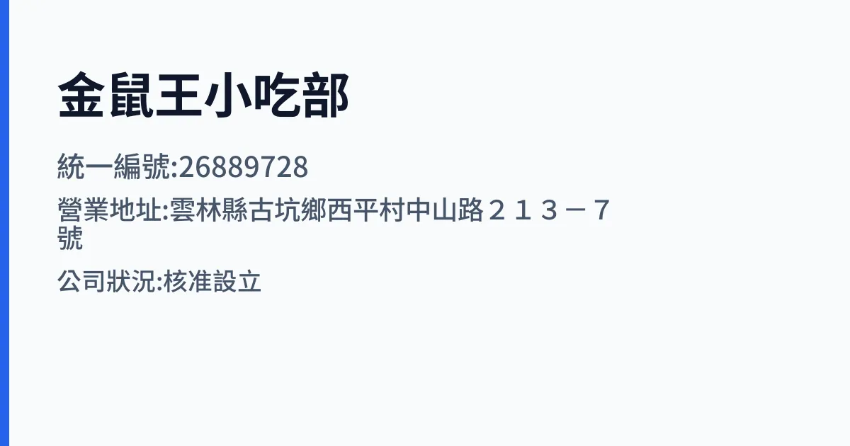 金鼠王小吃部 - 統編 26889728(雲林縣) 公司登記資料與營業項目詳細圖表