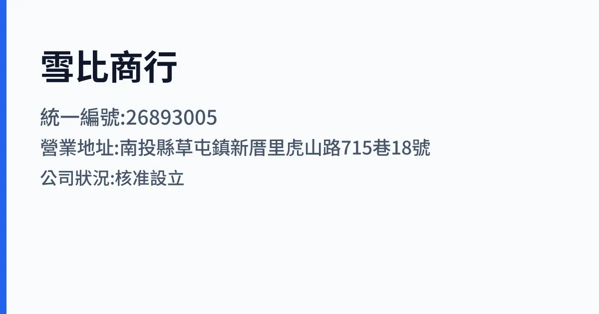 雪比商行 - 統編 26893005(南投縣) 公司登記資料與營業項目詳細圖表