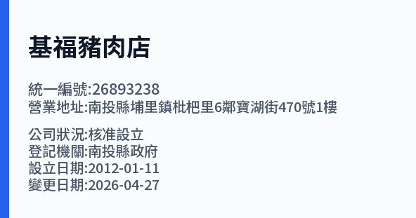 基福豬肉店的照片-統編 26893238(南投縣) 公司登記資料與營業項目詳細圖表