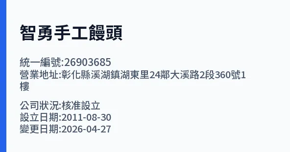 智勇手工饅頭的照片-統編 26903685(彰化縣) 公司登記資料與營業項目詳細圖表