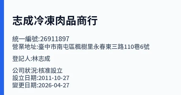 志成冷凍肉品商行的照片-統編 26911897(臺中市) 公司登記資料與營業項目詳細圖表