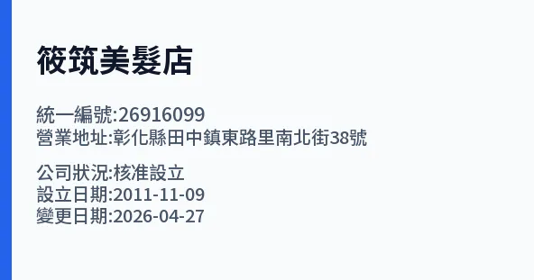 筱筑美髮店的照片-統編 26916099(彰化縣) 公司登記資料與營業項目詳細圖表