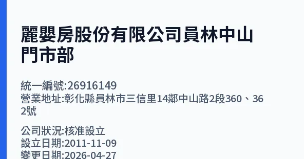 麗嬰房股份有限公司員林中山門市部的照片-統編 26916149(彰化縣) 公司登記資料與營業項目詳細圖表