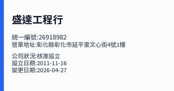 盛達工程行的照片-統編 26918982(彰化縣) 公司登記資料與營業項目詳細圖表