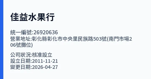 佳益水果行的照片-統編 26920636(彰化縣) 公司登記資料與營業項目詳細圖表