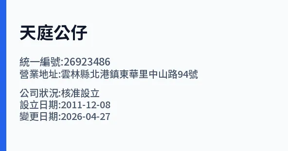 天庭公仔的照片-統編 26923486(雲林縣) 公司登記資料與營業項目詳細圖表