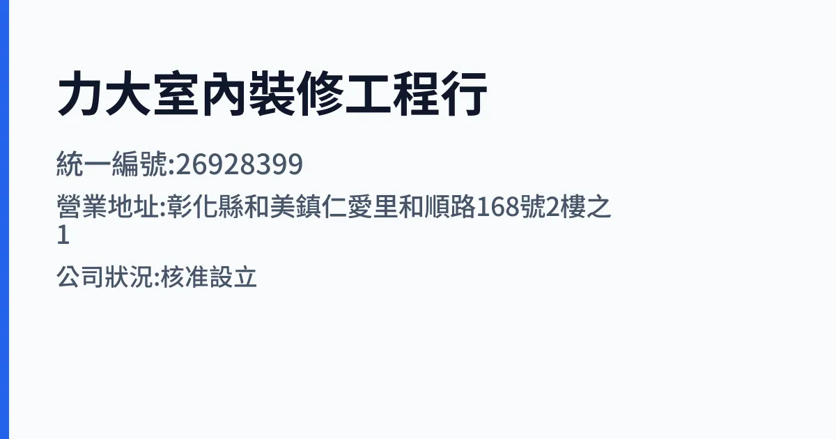 力大室內裝修工程行 - 統編 26928399(彰化縣) 公司登記資料與營業項目詳細圖表