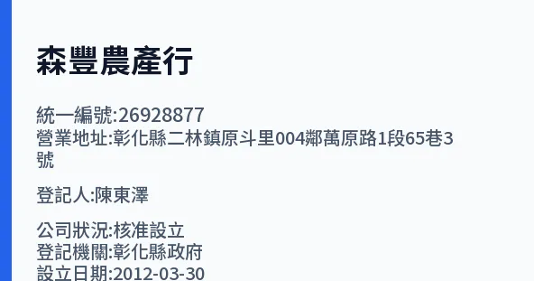 森豐農產行的照片-統編 26928877(彰化縣) 公司登記資料與營業項目詳細圖表