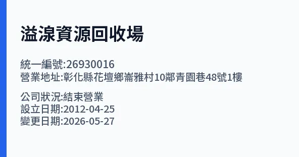 溢湶資源回收場的照片-統編 26930016(彰化縣) 公司登記資料與營業項目詳細圖表