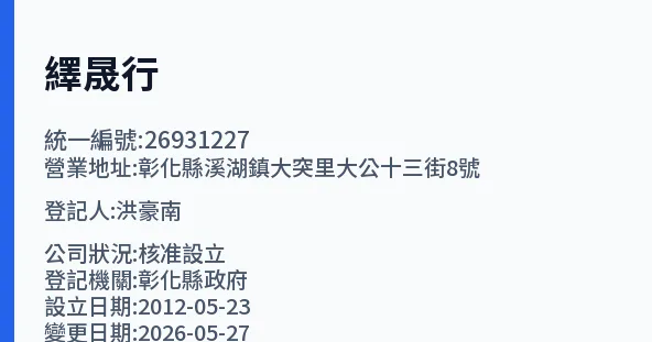 繹晟行的照片-統編 26931227(彰化縣) 公司登記資料與營業項目詳細圖表