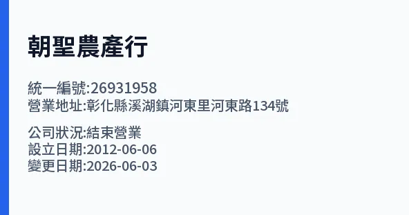 朝聖農產行的照片-統編 26931958(彰化縣) 公司登記資料與營業項目詳細圖表