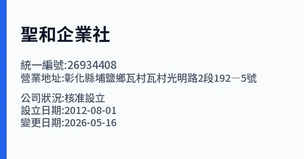 聖和企業社的照片-統編 26934408(彰化縣) 公司登記資料與營業項目詳細圖表