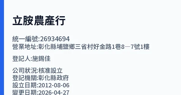 立胺農產行的照片-統編 26934694(彰化縣) 公司登記資料與營業項目詳細圖表