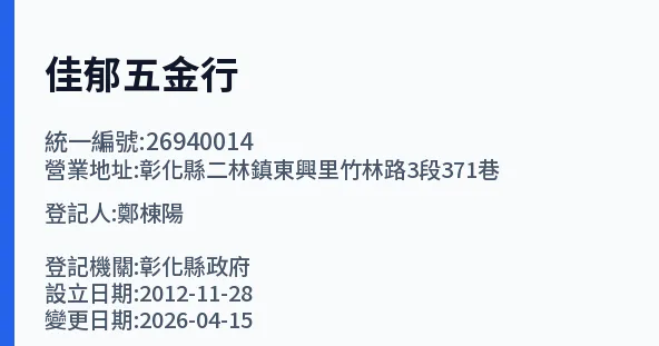佳郁五金行的照片-統編 26940014(彰化縣) 公司登記資料與營業項目詳細圖表