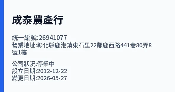 成泰農產行的照片-統編 26941077(彰化縣) 公司登記資料與營業項目詳細圖表