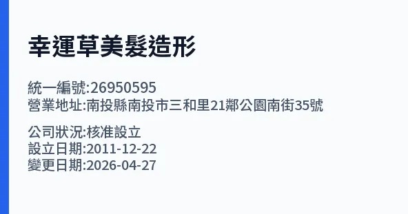 幸運草美髮造形的照片-統編 26950595(南投縣) 公司登記資料與營業項目詳細圖表