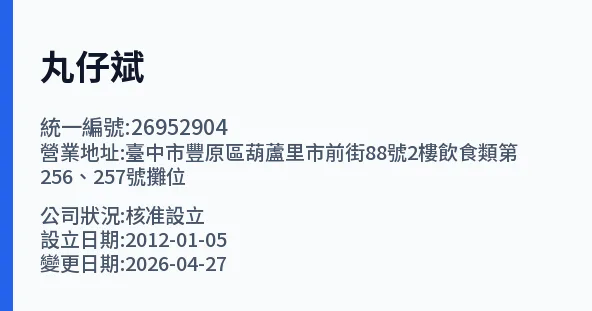 丸仔斌的照片-統編 26952904(臺中市) 公司登記資料與營業項目詳細圖表
