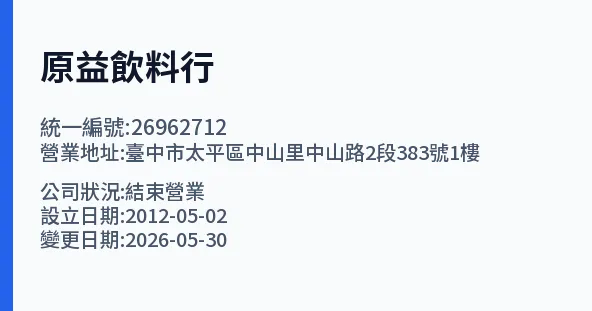 原益飲料行的照片-統編 26962712(臺中市) 公司登記資料與營業項目詳細圖表