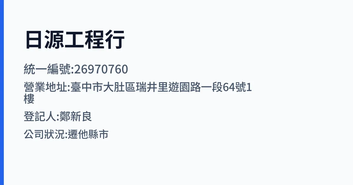 日源工程行 - 統編 26970760(新竹縣) 公司登記資料與營業項目詳細圖表