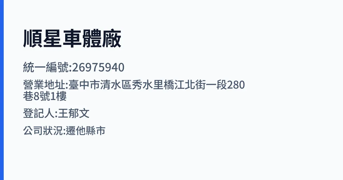 順星車體廠 - 統編 26975940（雲林縣） 公司登記資料與營業項目詳細圖表