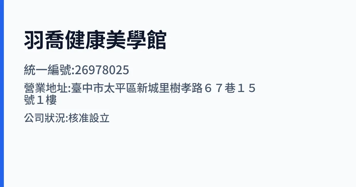羽喬健康美學館 - 統編 26978025(臺中市) 公司登記資料與營業項目詳細圖表