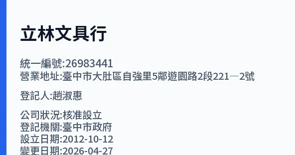 立林文具行的照片-統編 26983441(臺中市) 公司登記資料與營業項目詳細圖表