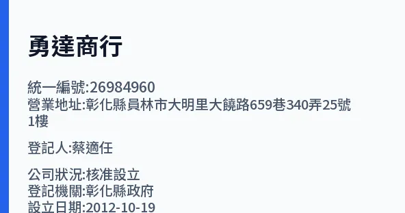 勇達商行的照片-統編 26984960(彰化縣) 公司登記資料與營業項目詳細圖表
